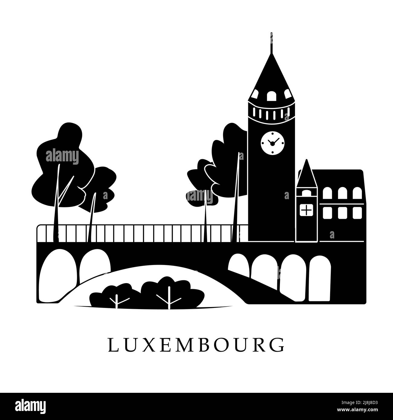 European capitals, Luxembourg. Black and white illustration Stock ...