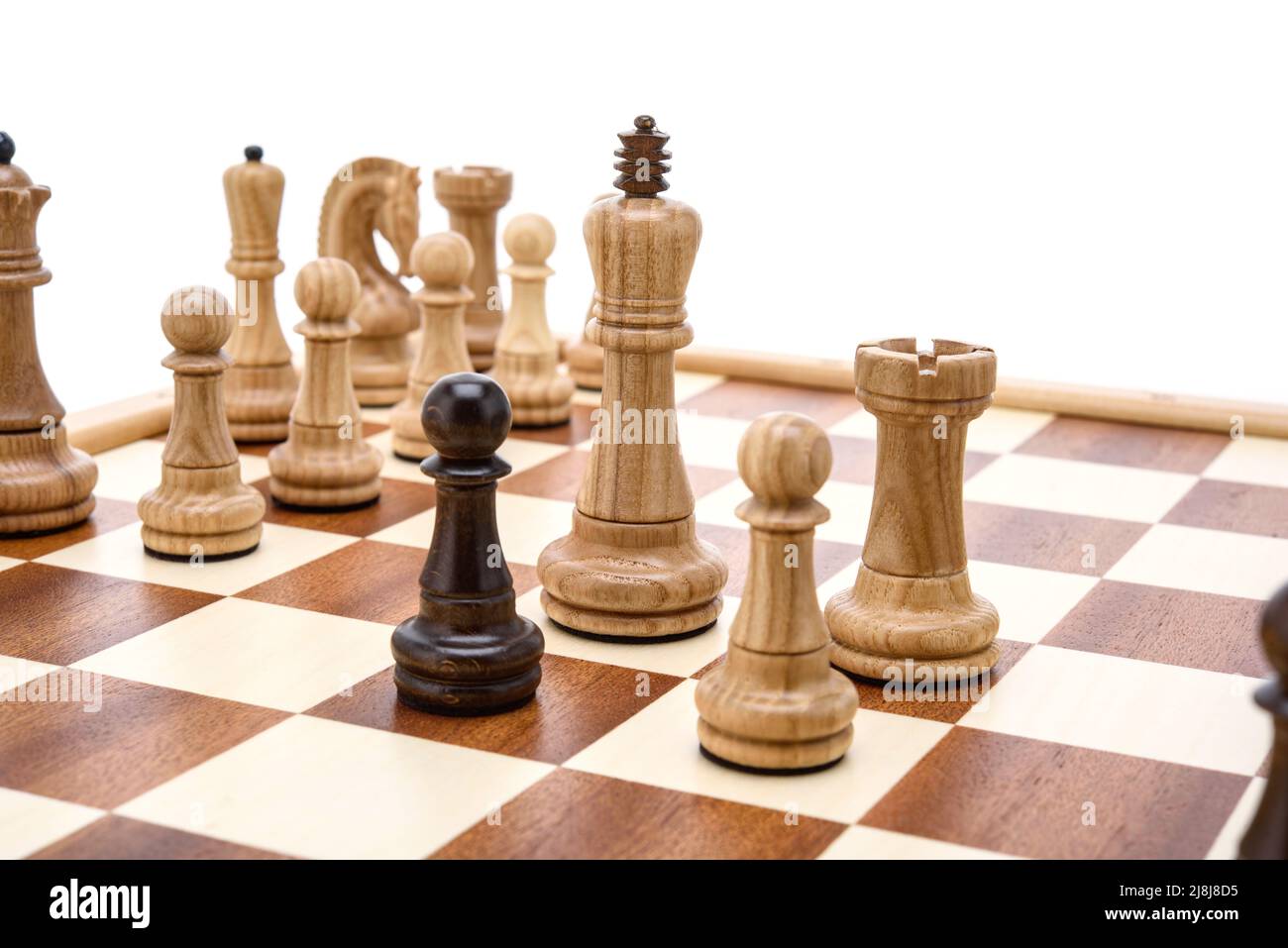 Beige Brown Wooden chess different pieces figures standing on ...