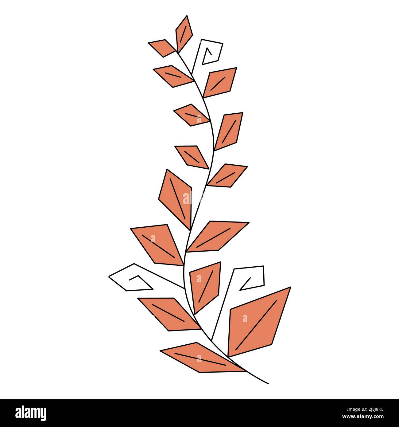 Stylized rhombus leaves, polygonal leaf, linear geometric branch of ...