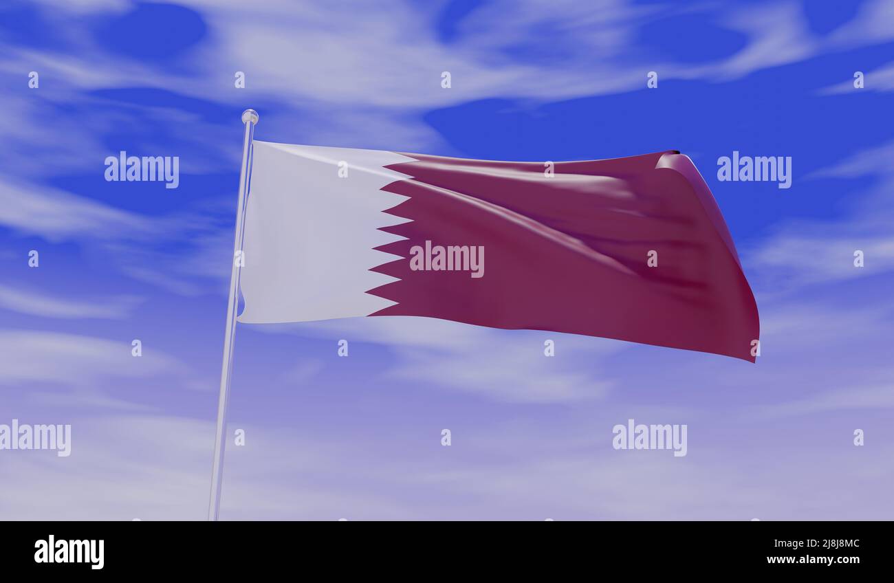 Qatar Middle Eastern Flag during Daylight and beautiful sky - 3D ...