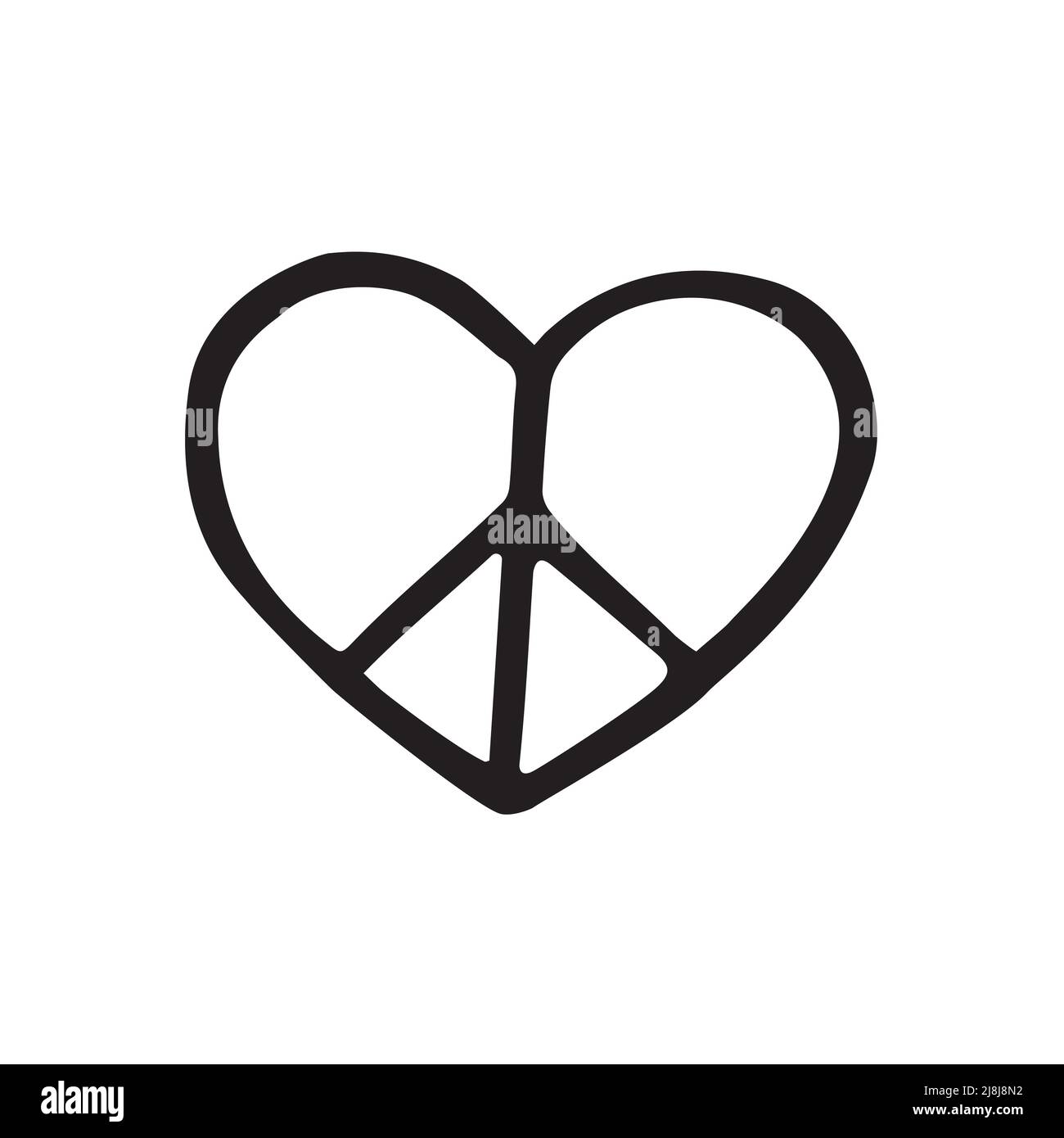 Vector hand drawn doodle sketch peace heart sign isolated on white ...