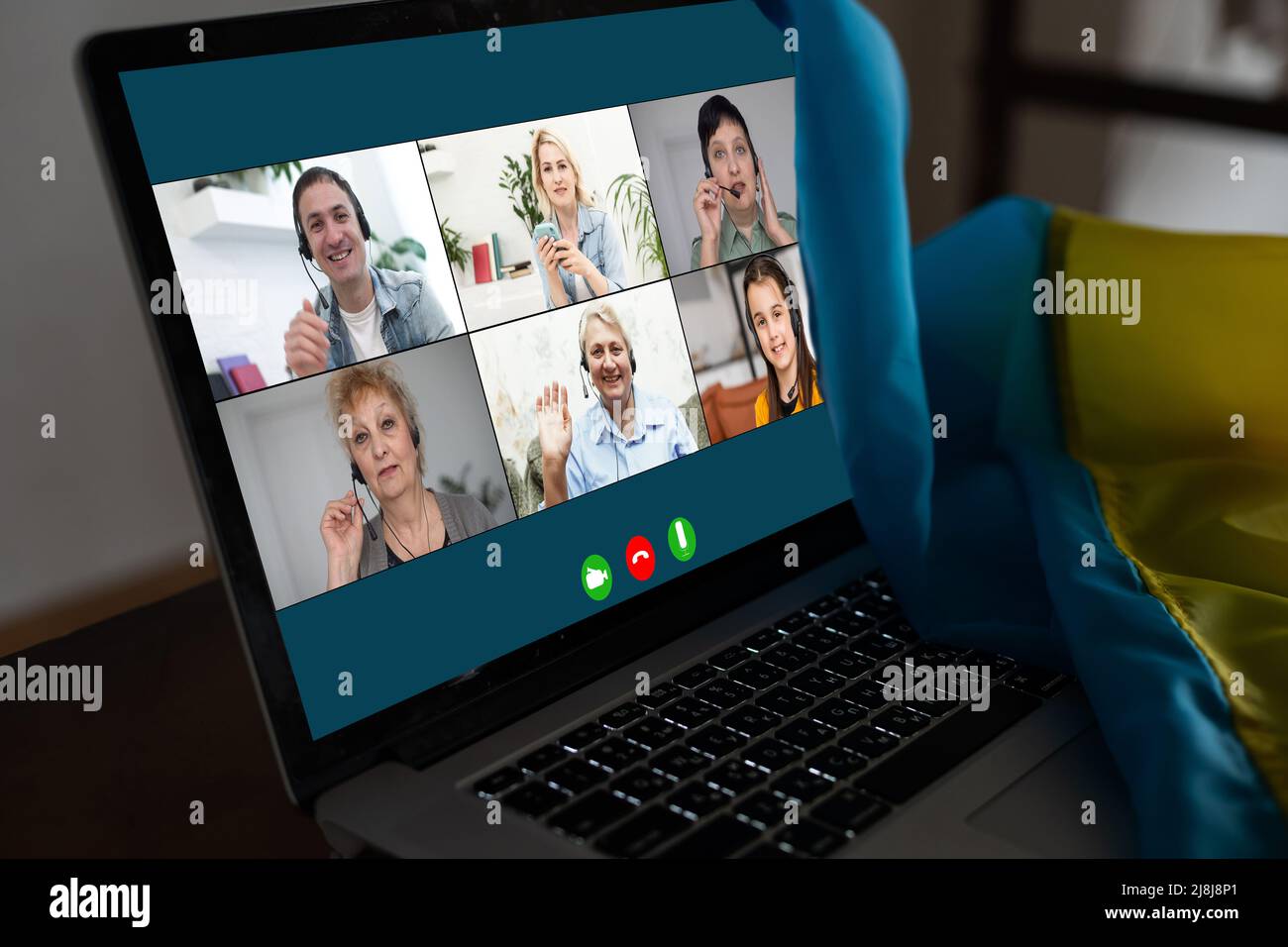 Laptop screen webcam view different ethnicity and age people engaged in ...