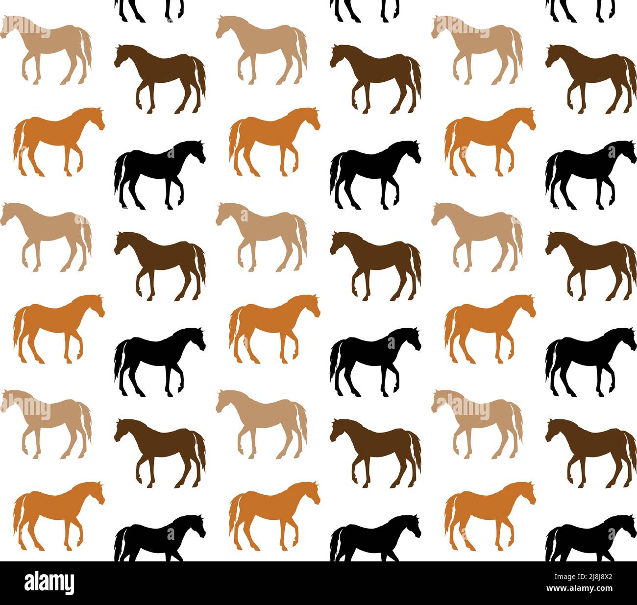 Vector seamless pattern of horse silhouette isolated on white ...