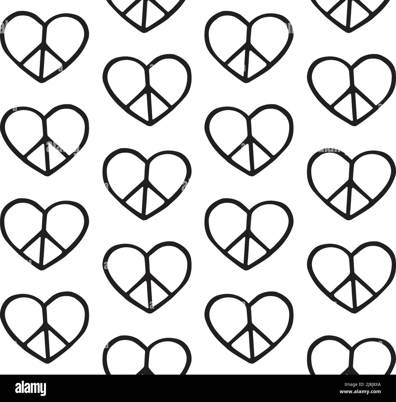 Vector seamless pattern of hand drawn doodle sketch peace heart sign ...