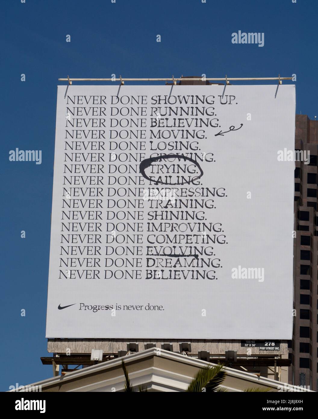 A Nike advertising billboard atop a building in Union Square, San ...