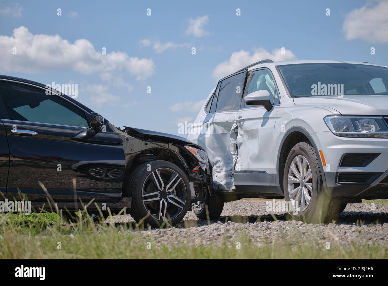 Cars crashed heavily in road accident after collision on city street ...