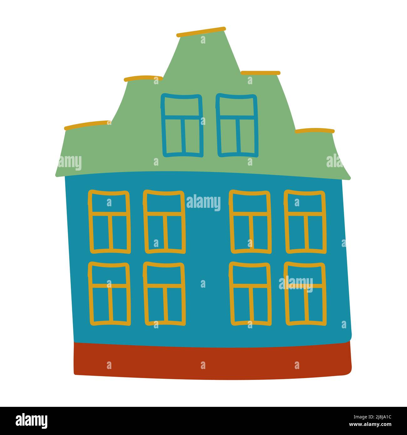 Childish house in simple hand drawn style. Colorful building of city or ...