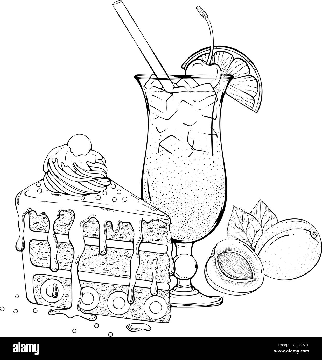 Summer cocktail icon cartoon Black and White Stock Photos & Images - Alamy