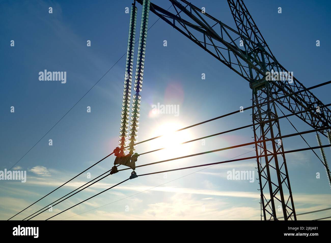 High voltage insulation string on steel pillar with electric power ...