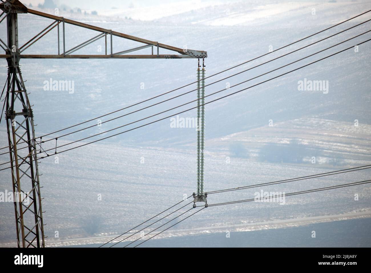High voltage insulation string on steel pillar with electric power ...