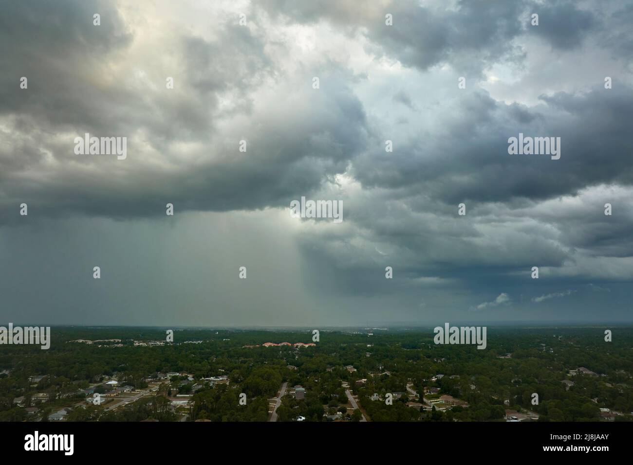 Landscape of dark ominous clouds forming on stormy sky before heavy ...