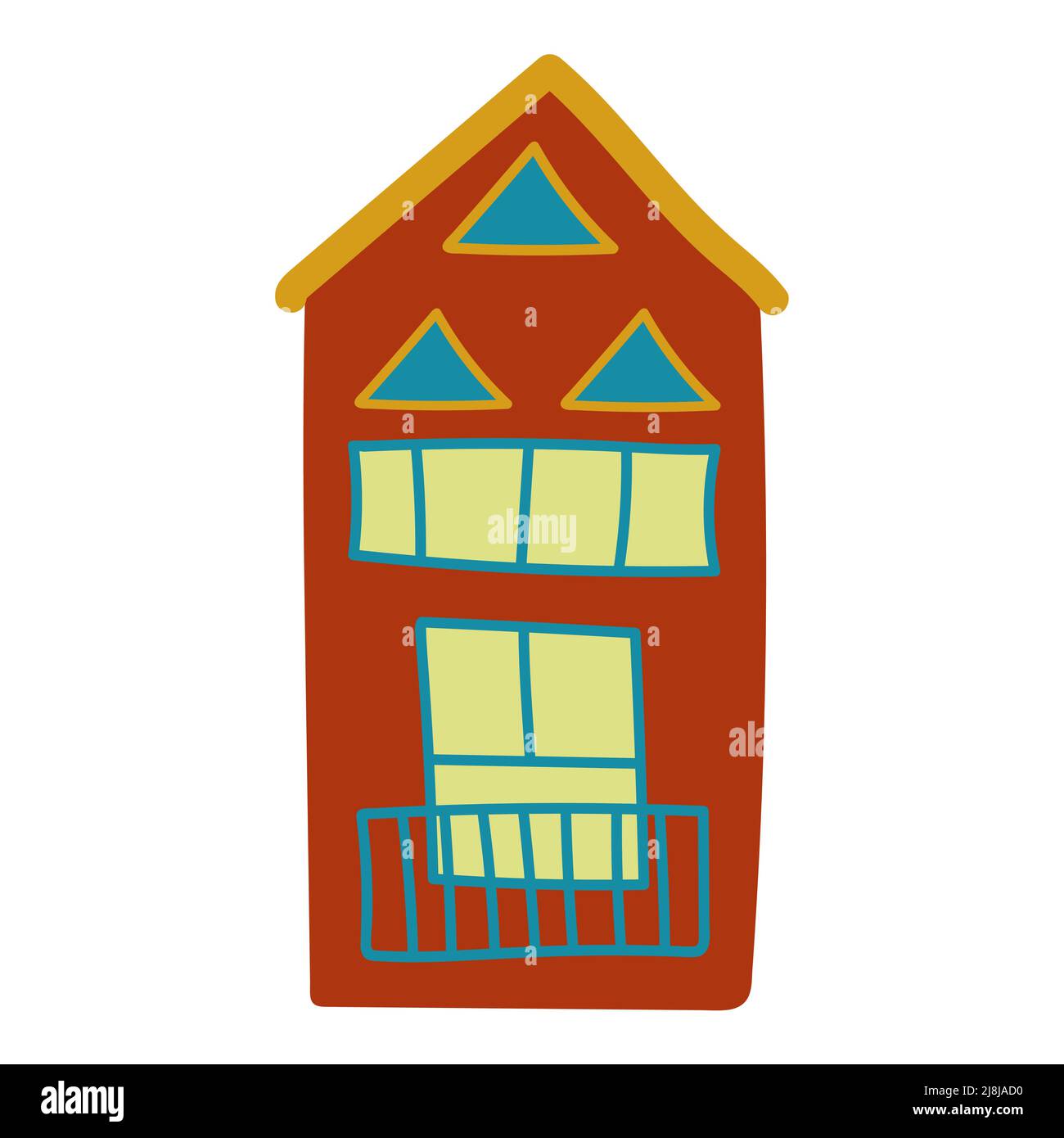 Childish house in simple hand drawn style. Colorful building of city or ...