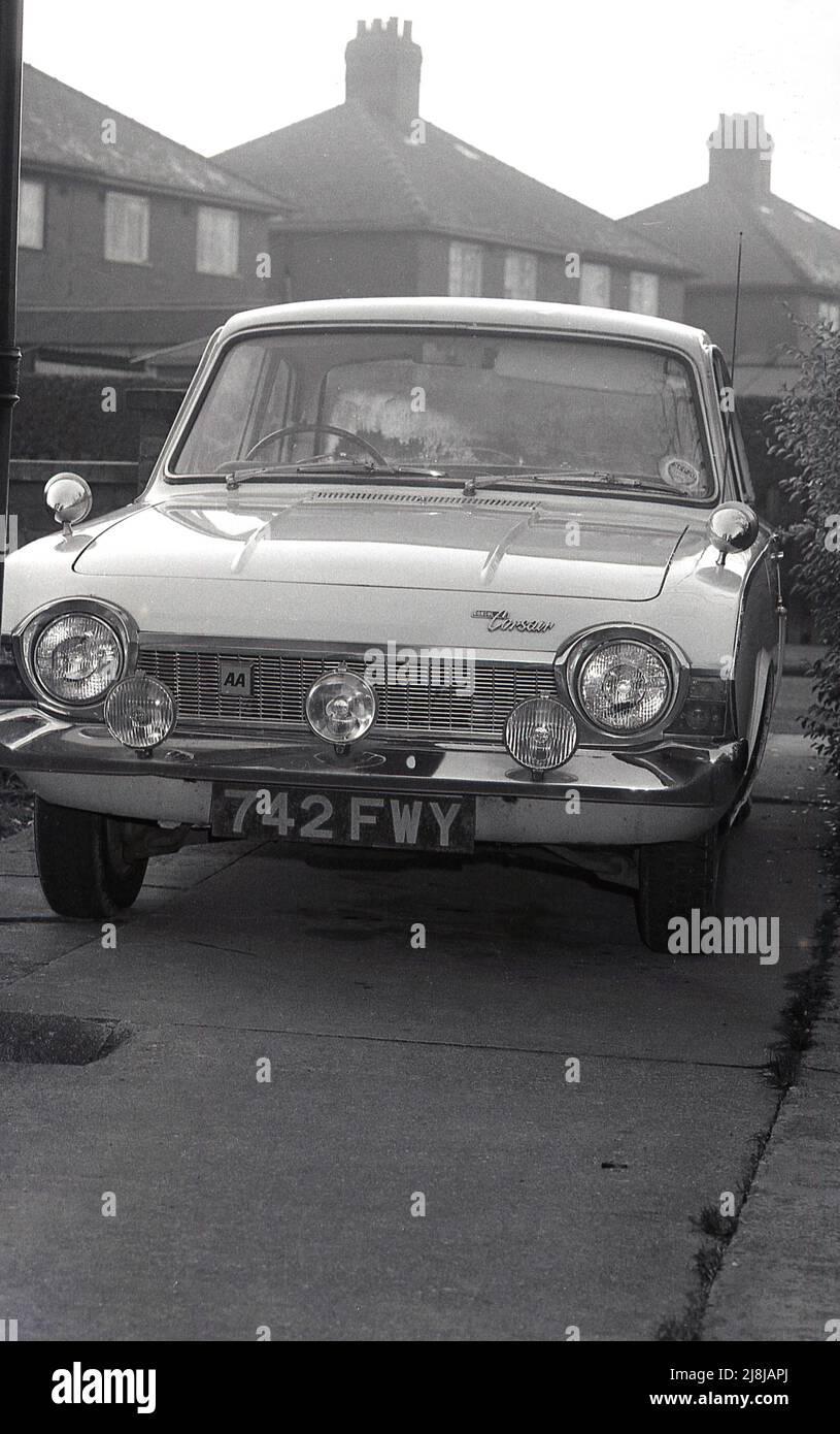 1969, historical, front view of a Ford Consul Corsair car parked in a ...