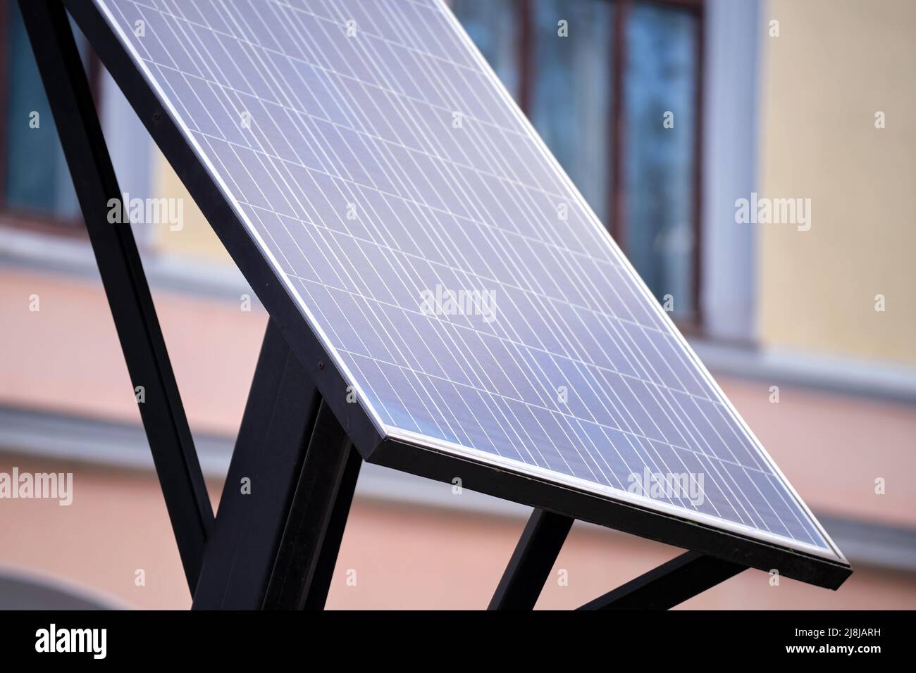 Solar photovoltaic panels mounted on city street pole for electricity ...