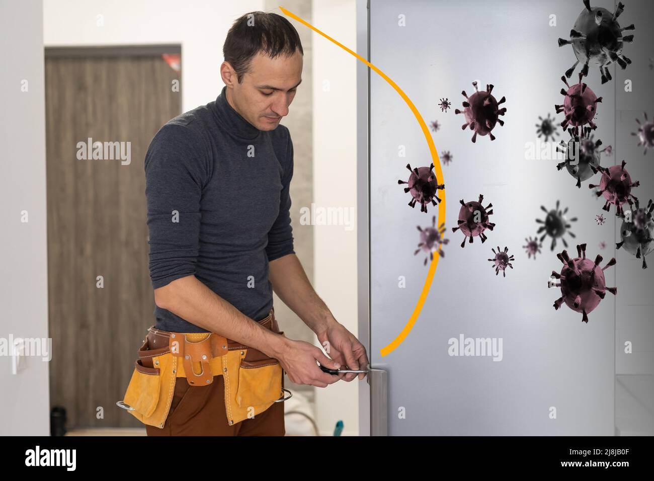 man safely inside a shield dome that protects him from virus ...
