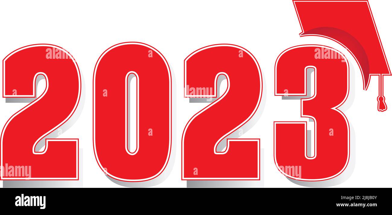 2023 red numbers with graduation cap Stock Photo - Alamy