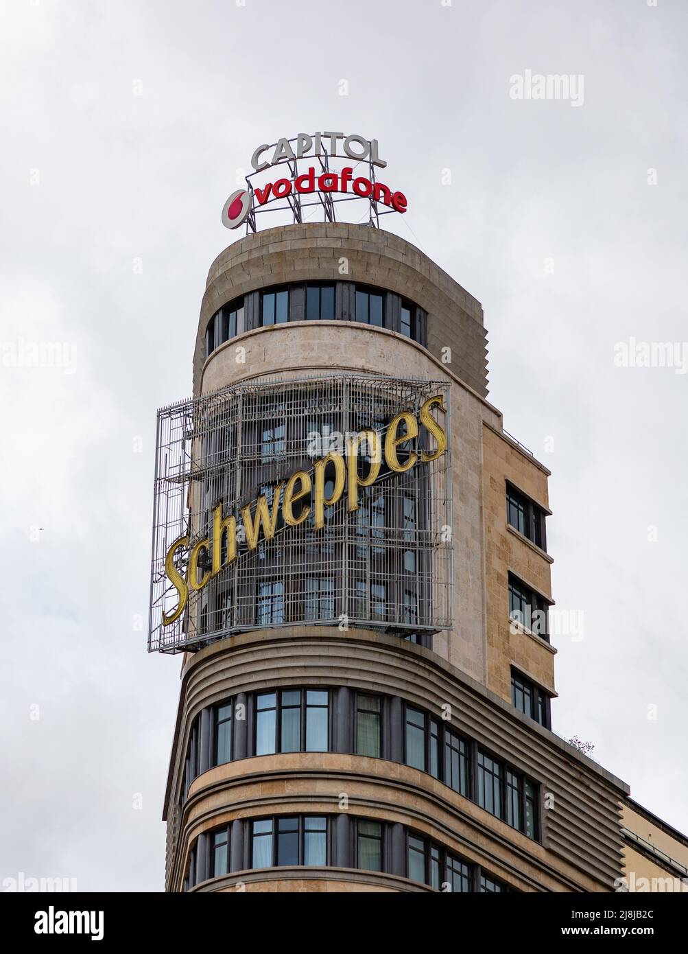 A picture of the famous Schweppes sign in a tower in Madrid Stock Photo ...