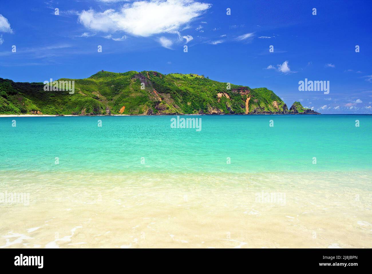 Beautiful tropical lagoon, white sand beach, turquoise water, green ...