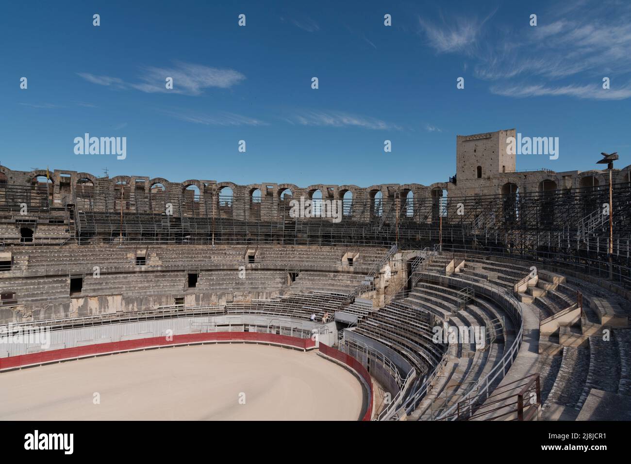 Arles Amphitheatre (built in 90 AD). The towers on the top are medieval ...