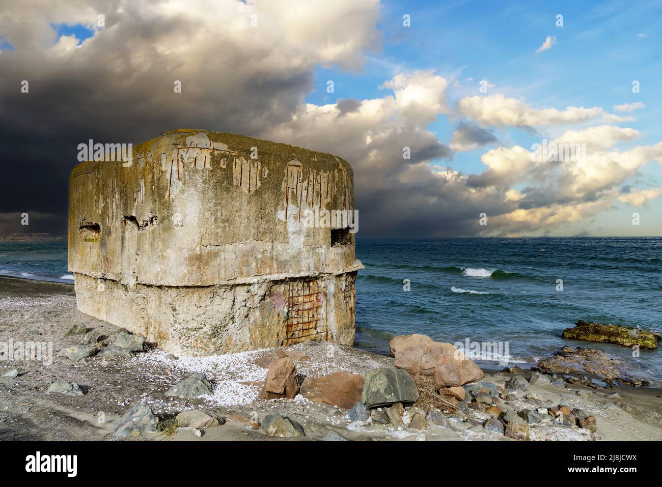 Abandoned bunker beach cloudy sky abandoned hi-res stock photography ...
