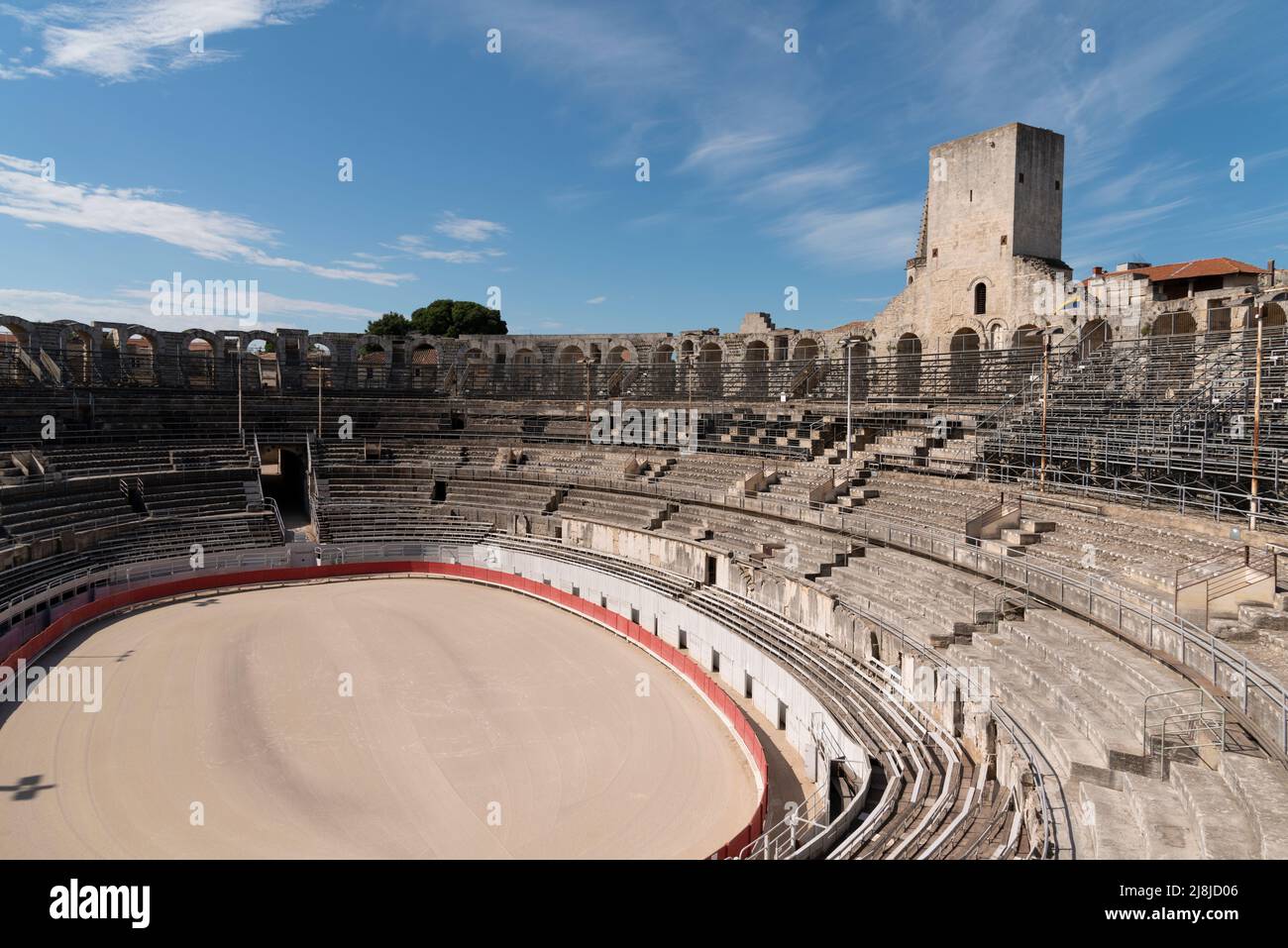 Arles Amphitheatre (built in 90 AD). The towers on the top are medieval add-ons. Arles. Bouches ...