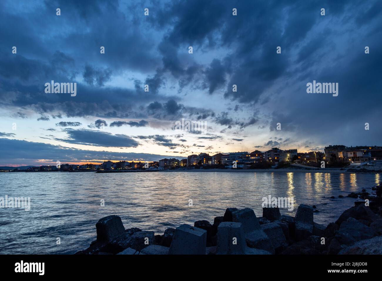 View of the magical brilliant bewitching reflection in the calm blue ...