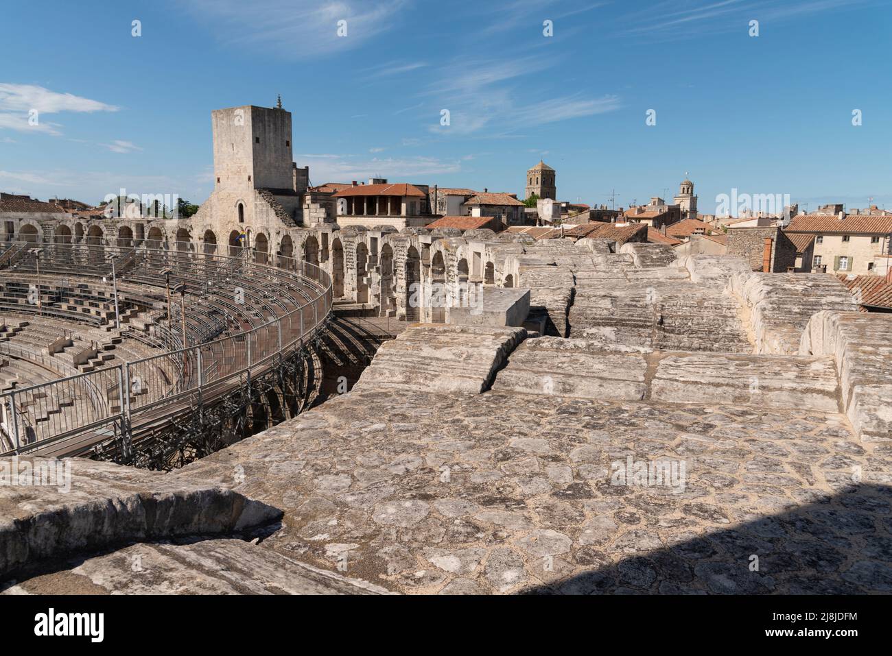 Arles Amphitheatre (built in 90 AD). The towers on the top are medieval ...
