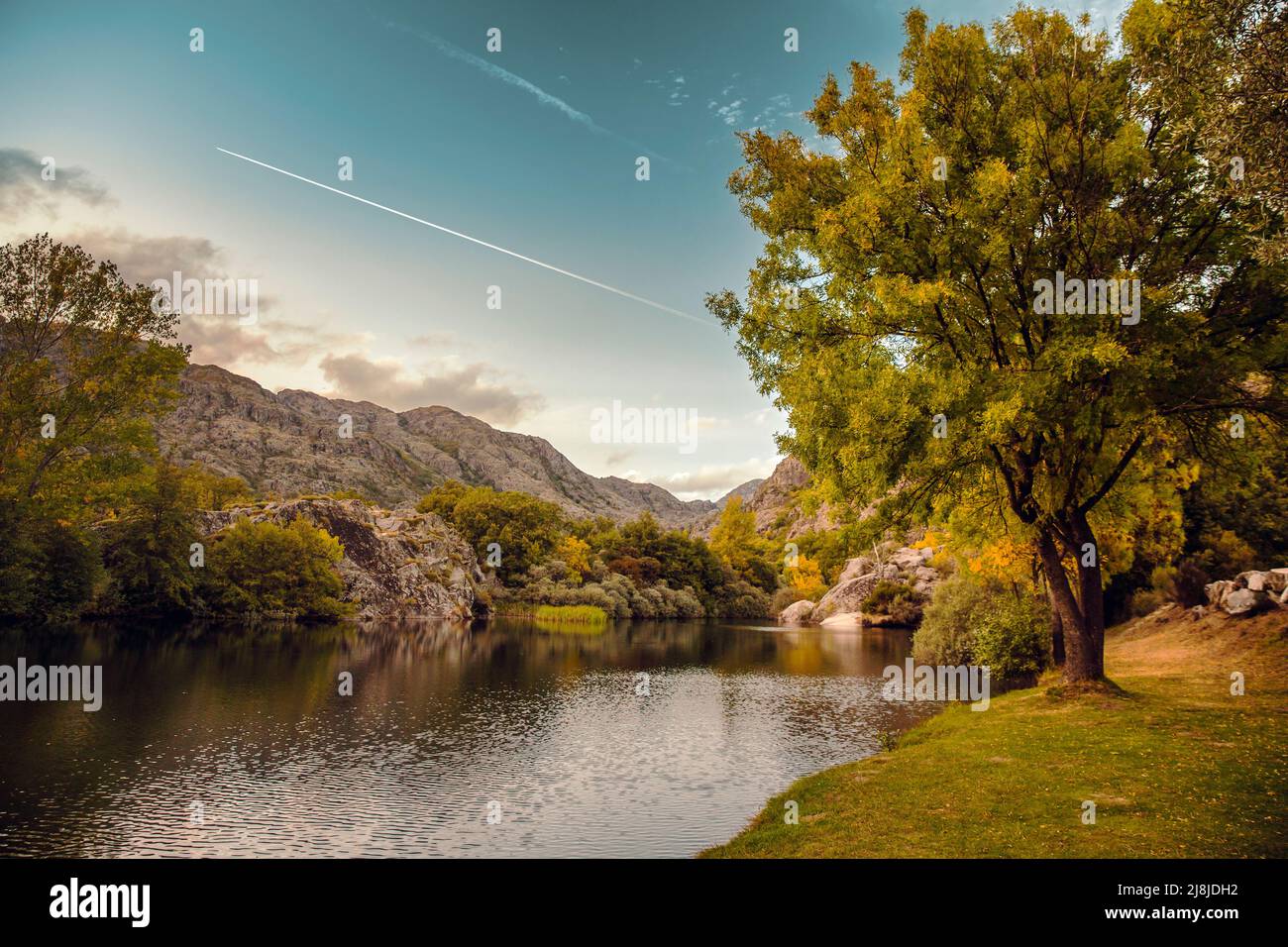 Beautiful landscape in spain, river witj trees Stock Photo - Alamy