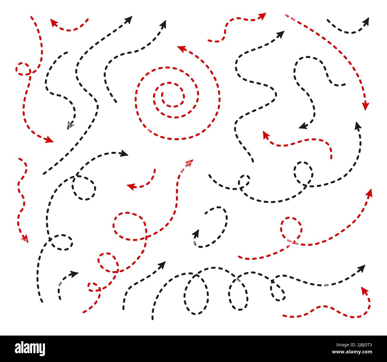 Big Set Arrows and directions signs. thin dash line with arrow Stock ...