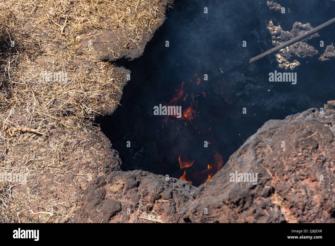 Natural fire under the earth of Timanfaya volcano, LAnzarote, Spain ...