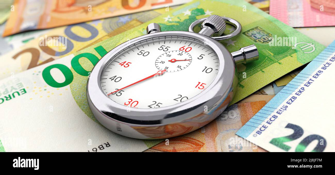 Time is money - Stopwatch on Euro notes Stock Photo - Alamy