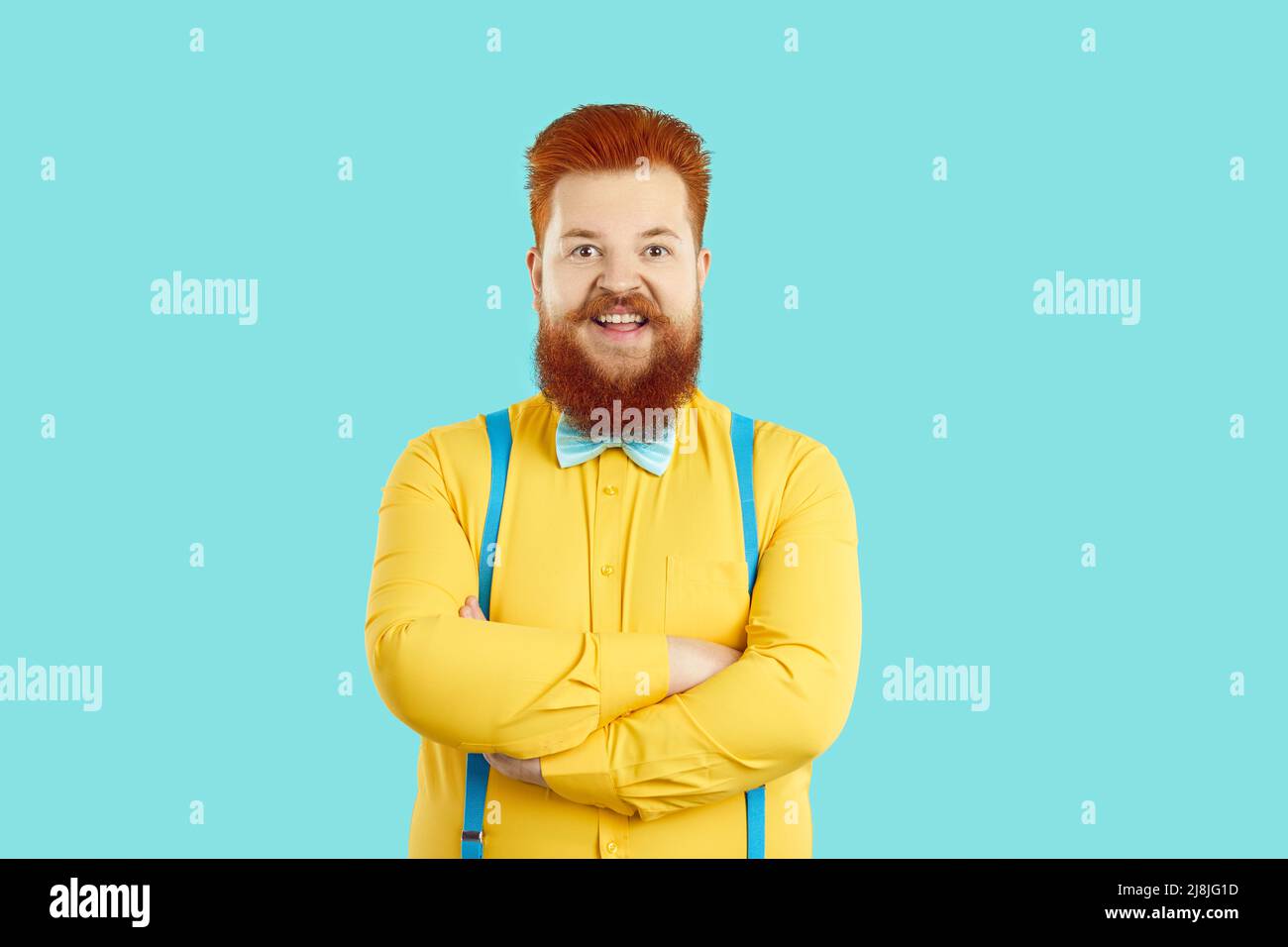 Man in blue shirt blue tie with arms folded hi-res stock photography ...