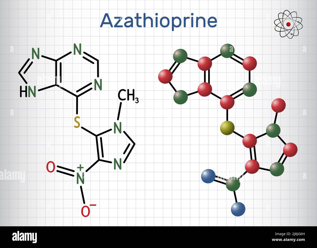 Azathioprine, AZA molecule. It is immunosuppressive agent, medication ...