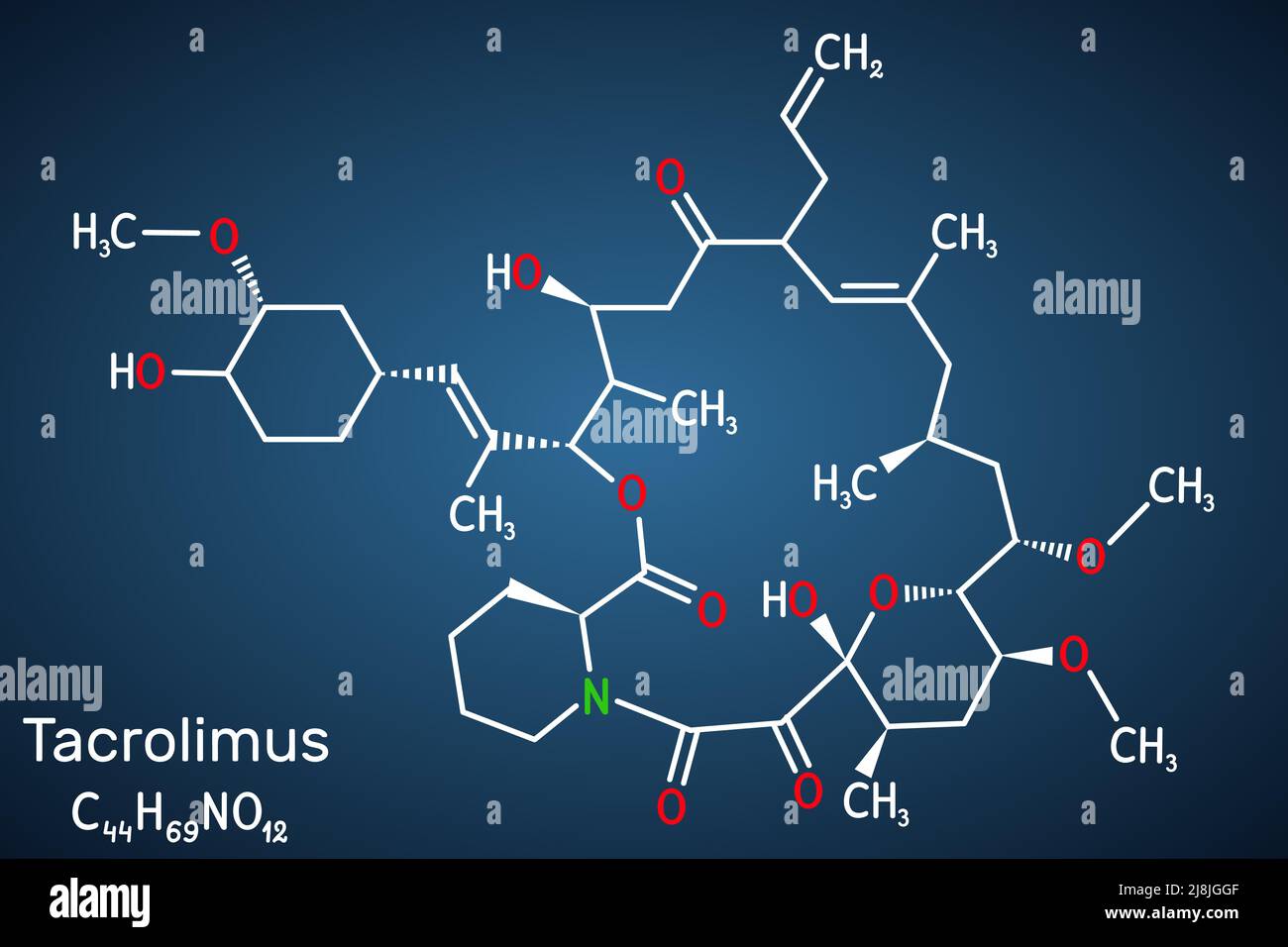 Tacrolimus, FK-506 or Fujimycin molecule. It is potent ...