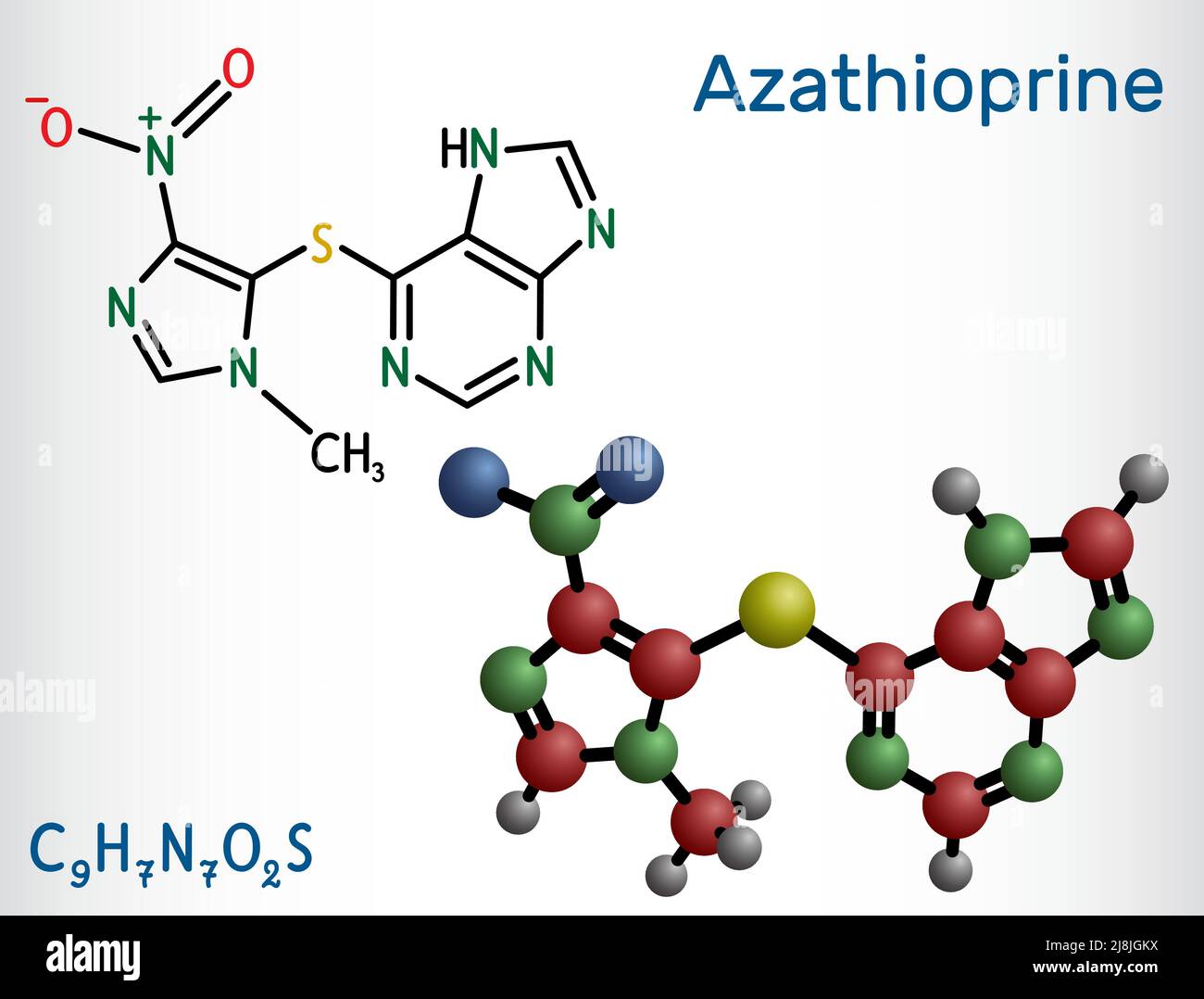 Azathioprine, AZA molecule. It is immunosuppressive agent, medication ...