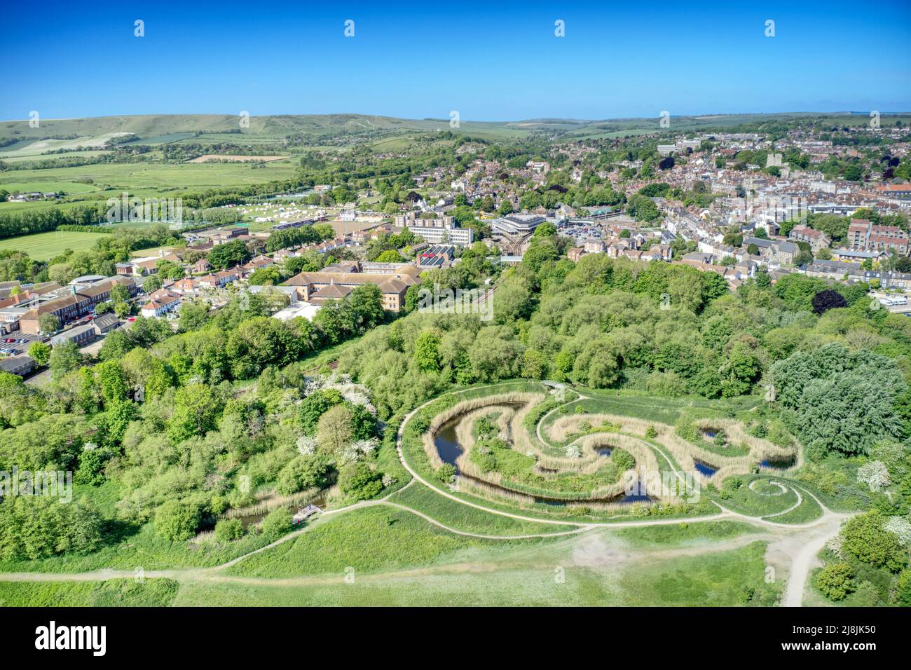 Aerial photo of Lewes the County town of East Sussex viewed from the ...