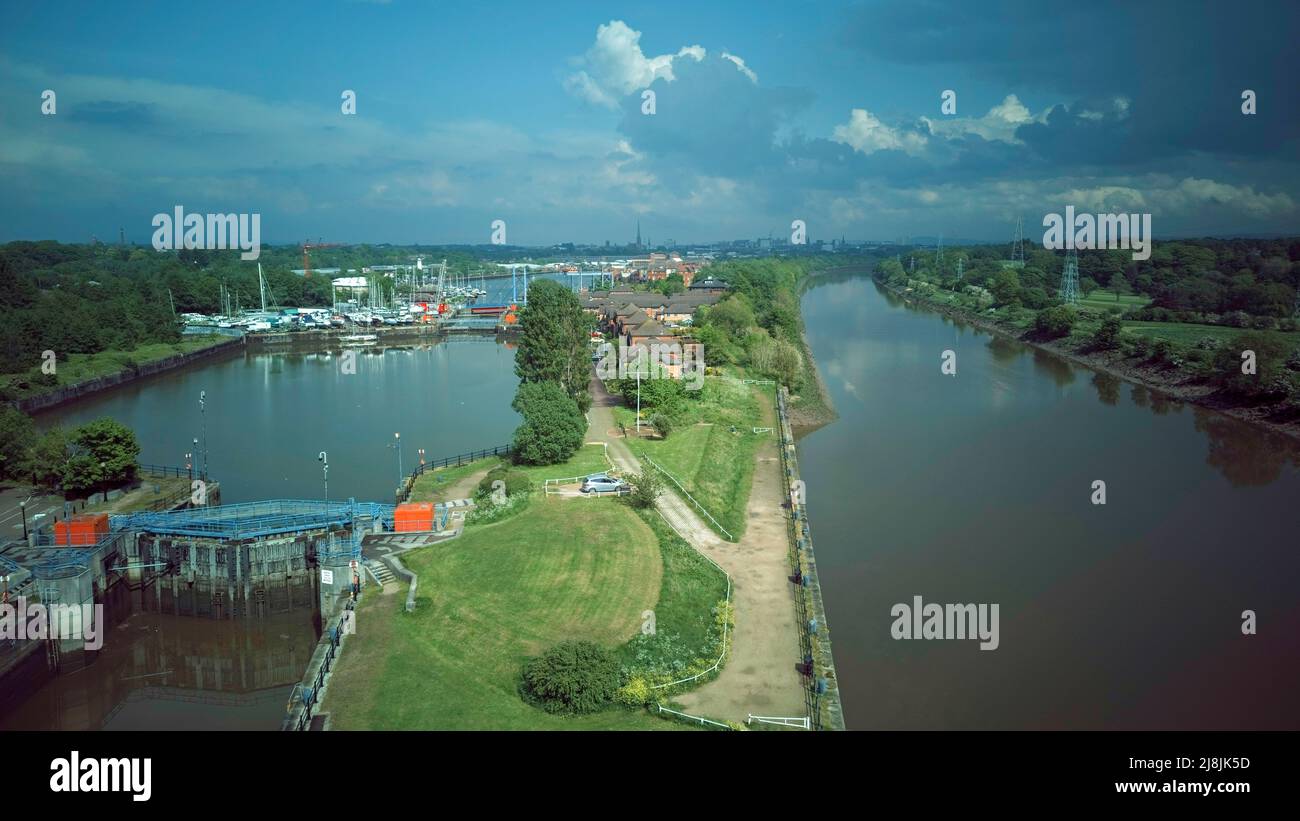 Aerial Views of Preston Dock and River Ribble Stock Photo - Alamy