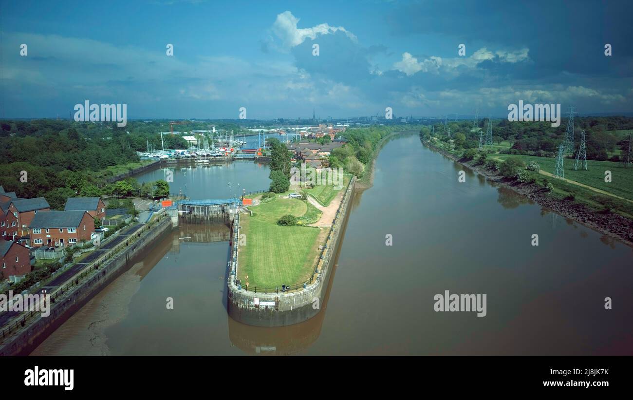 Aerial Views of Preston Dock and River Ribble Stock Photo - Alamy
