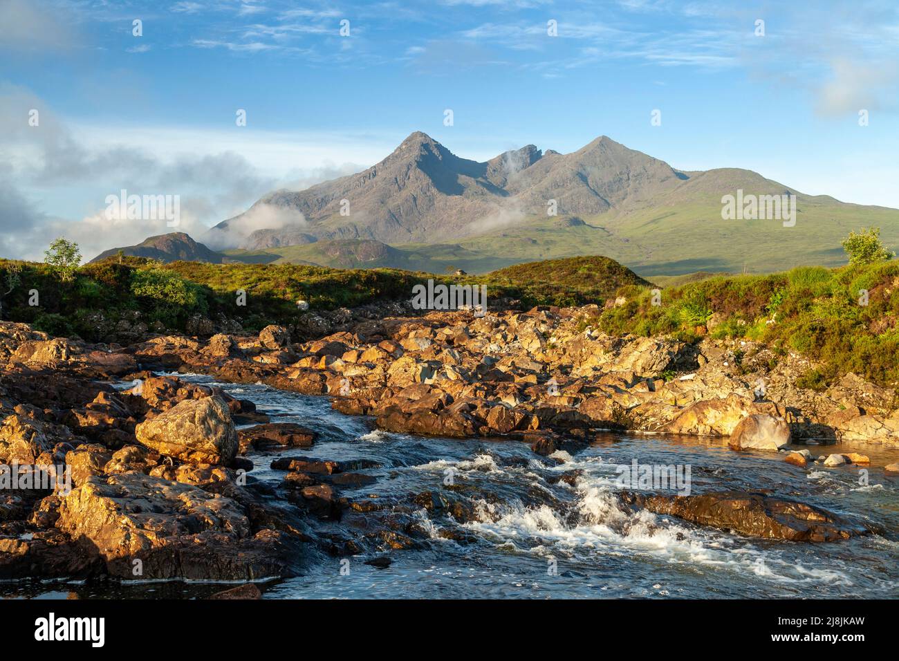 The River Sligachan looking towards the Cuillin mountain range, Isle of ...