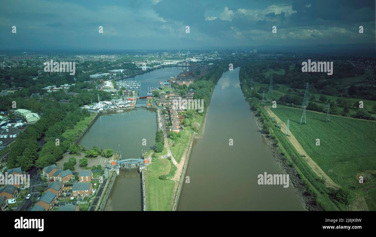 Aerial Views of Preston Dock and River Ribble Stock Photo - Alamy