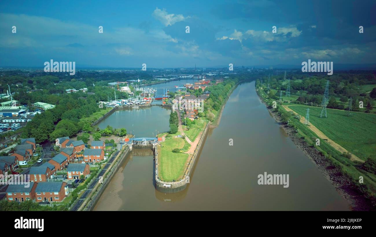 Aerial Views of Preston Dock and River Ribble Stock Photo - Alamy