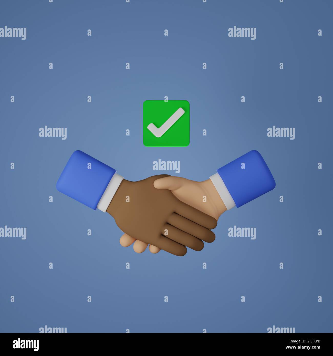 Handshake icon of two skin tone business partners after complete ...