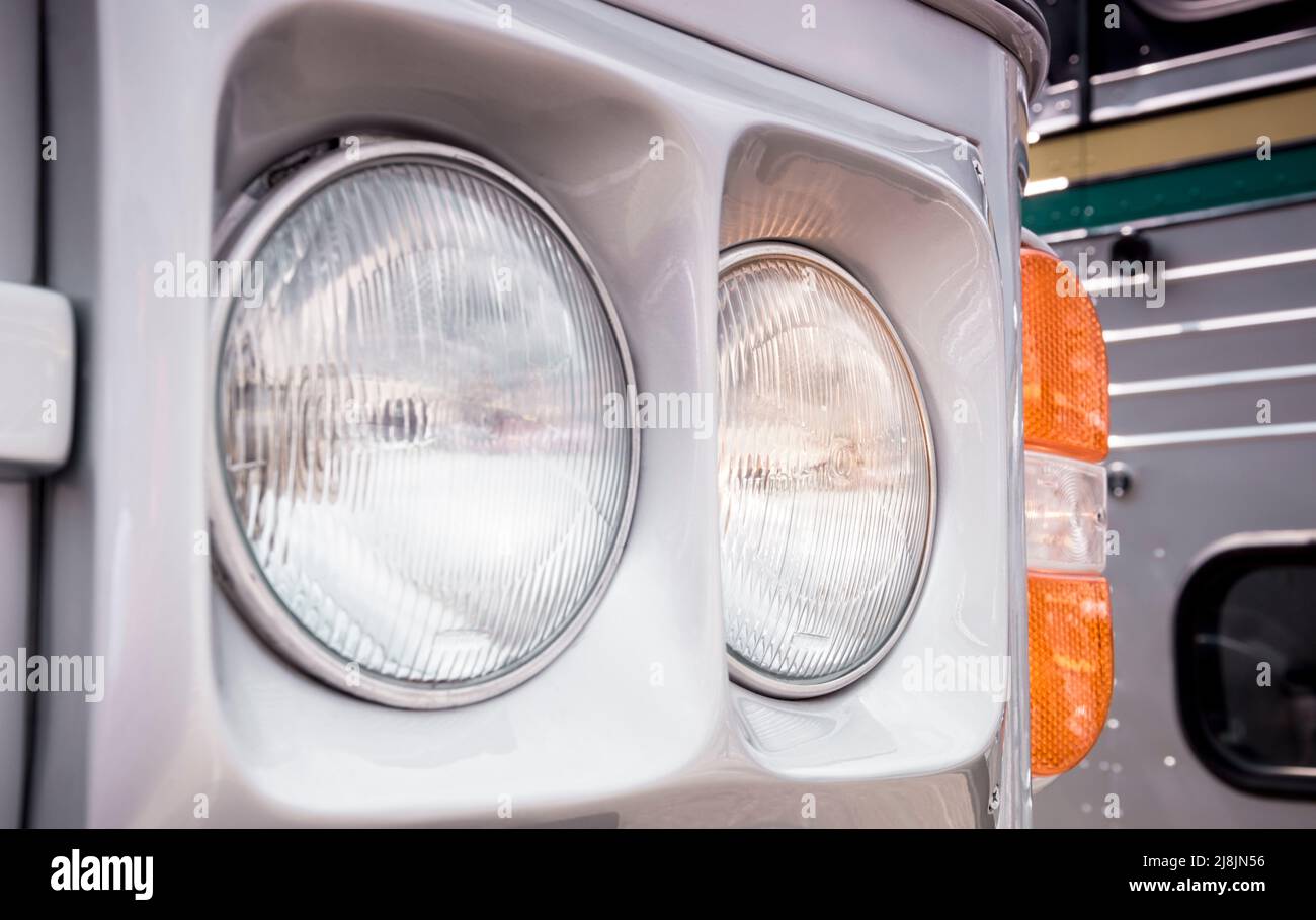 Detail of the front part of a classic bus made in Brazil with a focus ...