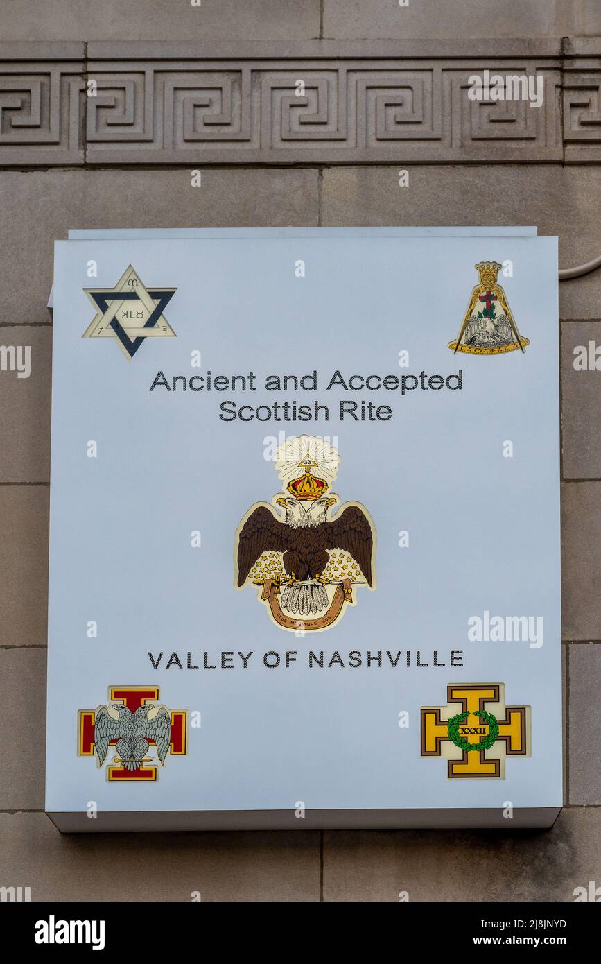 A plaque on the wall of the Masonic Lodgein Nashville, Tennessee, that ...