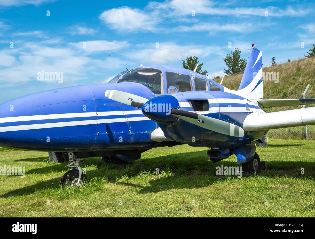 Norwich, Norfolk, UK – May 14 2022. A grounded Piper Aztec PA-23 light ...