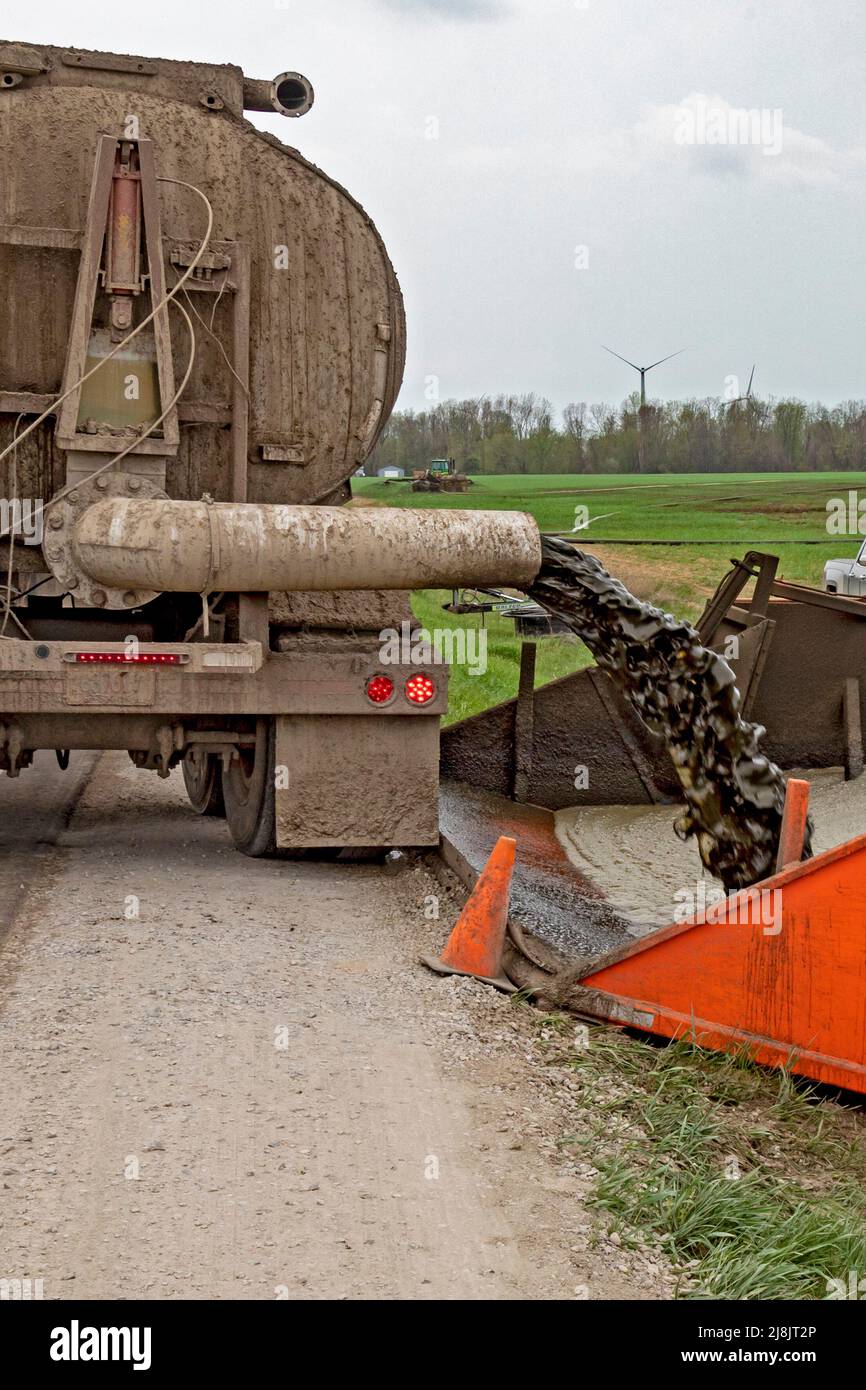 Elkton, Michigan - Cow manure is unloaded from a tank truck and pumped ...