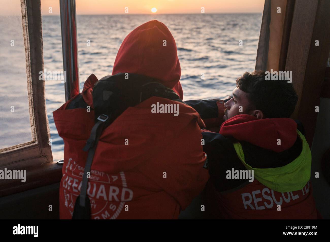 Spain. 16th May, 2022. Members of the crew see on Astral while watching ...