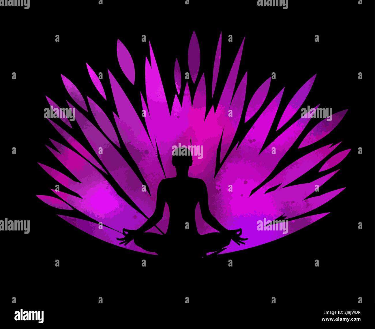 Yoga logo. Lotus position. Vector illustration. Human silhouette with lotus flower Stock Vector ...