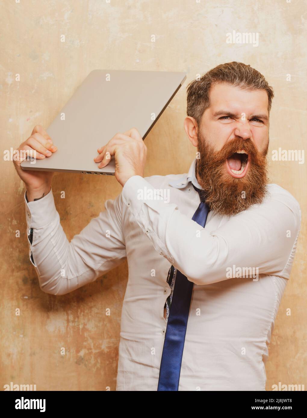 Crazy businessman, excited emotions. Business concept. Scared shocked ...