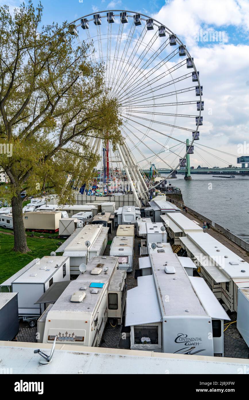 Funfair, fair, camp of the showmen, caravans of the funfair operators ...